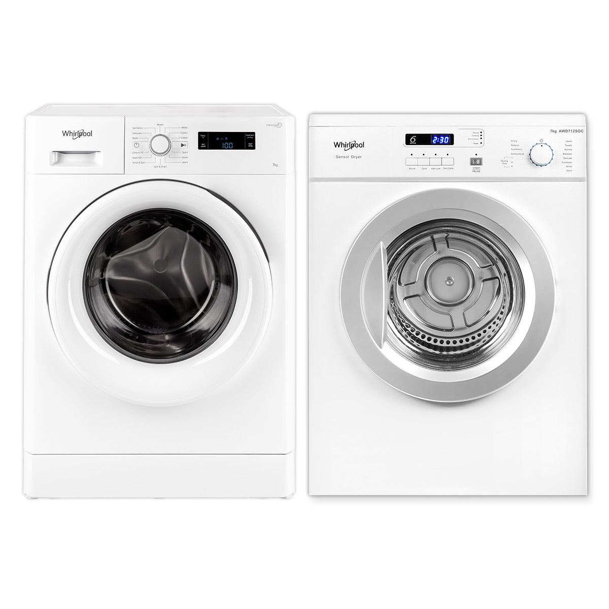 Whirlpool 7kg Front Load Washer & 7kg Air Vented Clothes Dryer Laundry ...