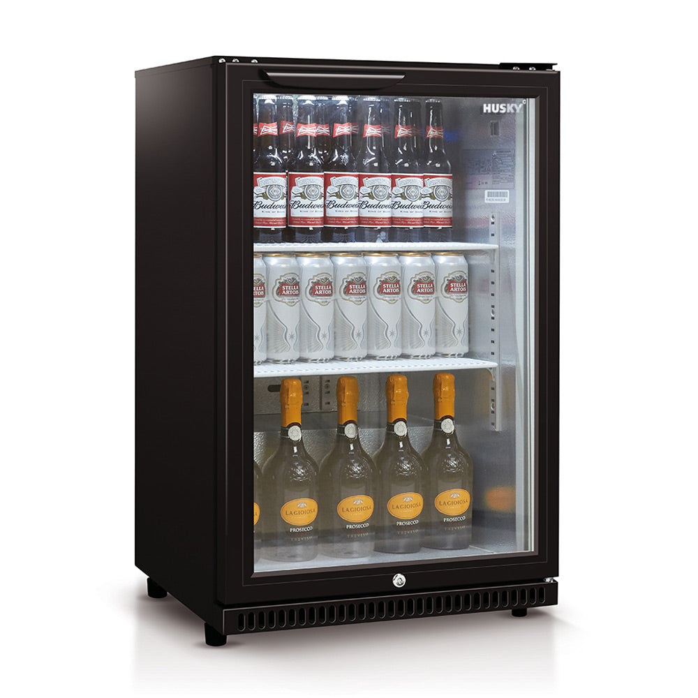 Husky 118L Single Glass Door Outdoor Bar Fridge Drinks Chiller in Blac Arisit